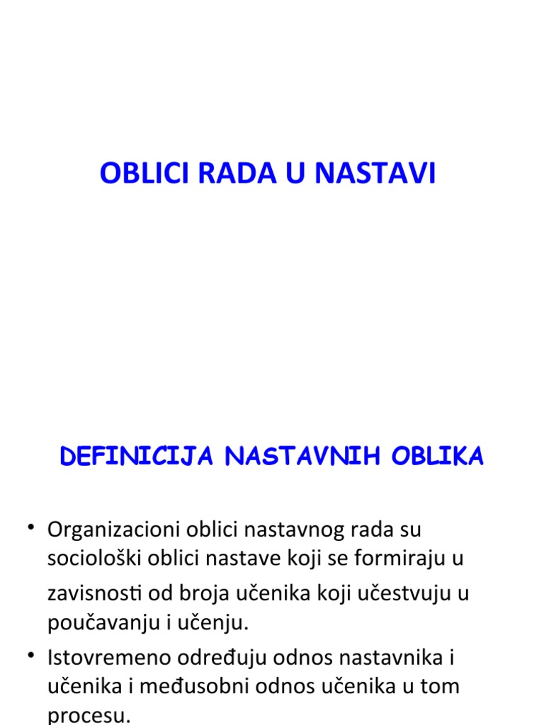 Oblici Rada U Nastavi | PDF