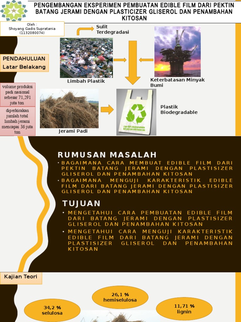 Seminar Shoyang - Pengembangan Eksperimen Pembuatan Edible Film Dari Pektin Batang Jerami Dengan ...