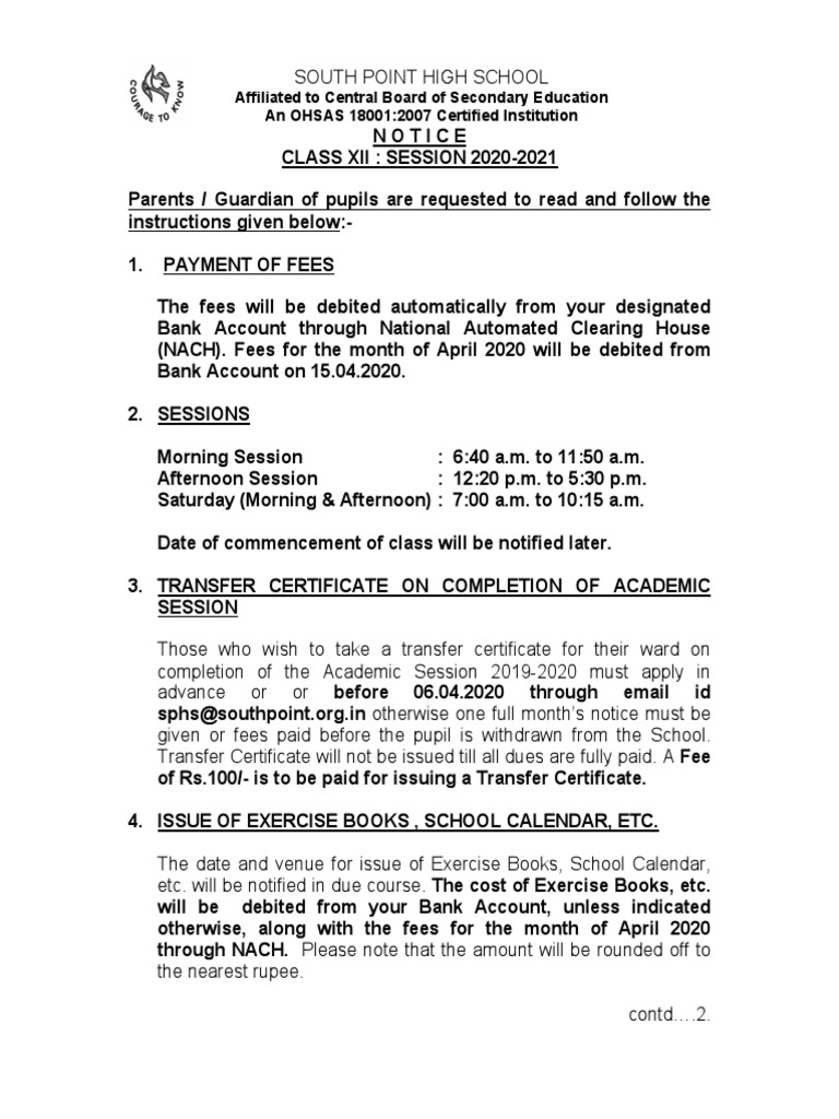 Notices For Class XII 2020 21 | PDF | Payments | Fee