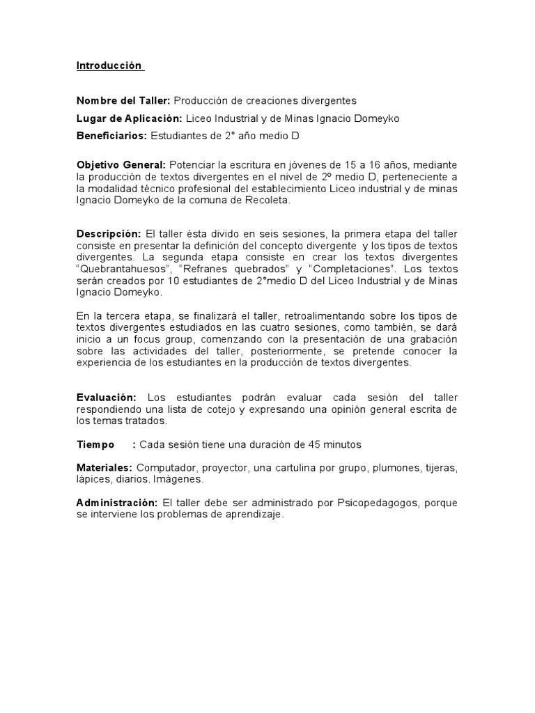 Taller de Produccion de Textos | PDF | Comunicación | Aprendizaje