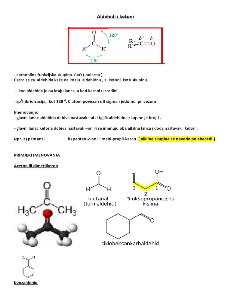 Aldehidi I Ketoni - Imenovanje, Fizikalna I Kemijska Svojstva | PDF