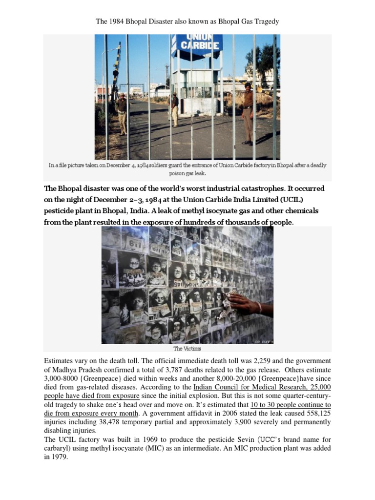 The 1984 Bhopal Disaster Also Known As Bhopal Gas Pdf Disaster And