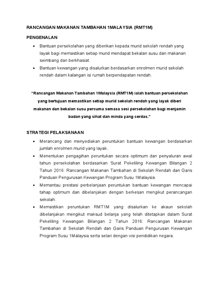 Rancangan Makanan Tambahan 1malaysia | PDF
