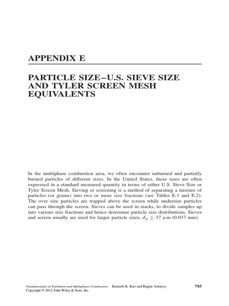 Appendix E PARTICLE SIZE-U.S. SIEVE SIZE | PDF | Smoke | Dust