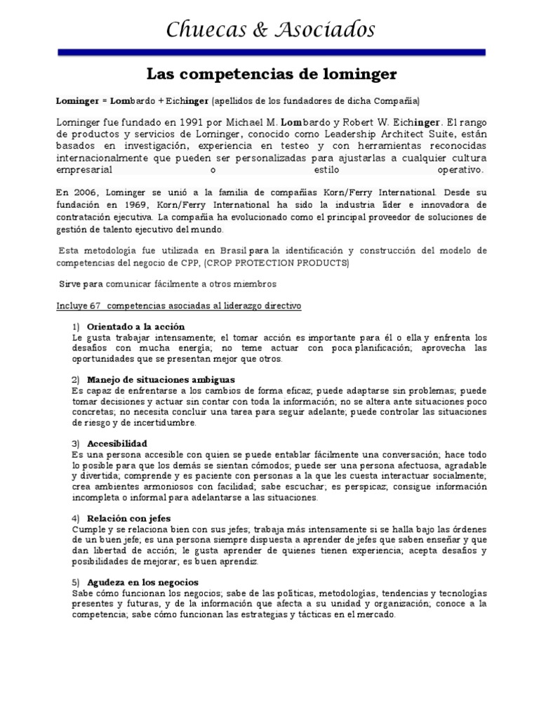 Las competencias de Lominger | PDF | Toma de decisiones | Calidad ...
