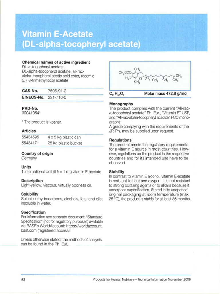 DL Alpha Tocopherol Acetate PDS | PDF | Vitamin E | Topical Medication