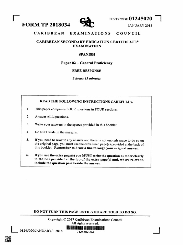 CSEC Spanish January 2018 P2 PDF | PDF