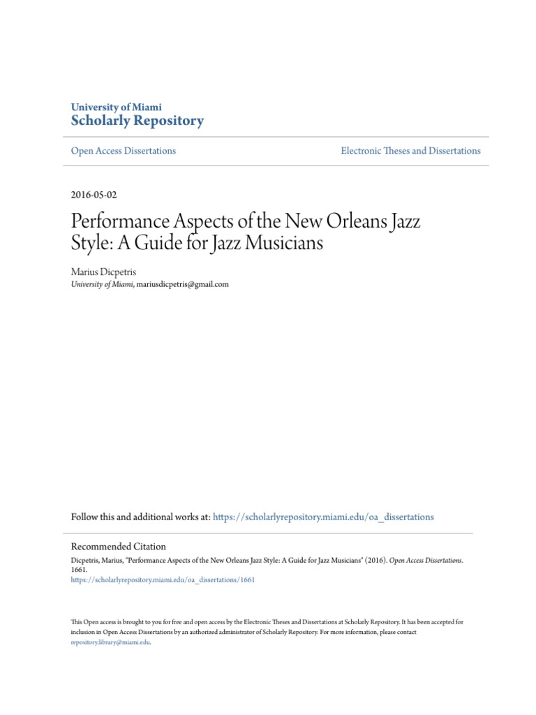 Performance Aspects of The New Orleans Jazz Style - A Guide For Ja | PDF | Ragtime | Jazz
