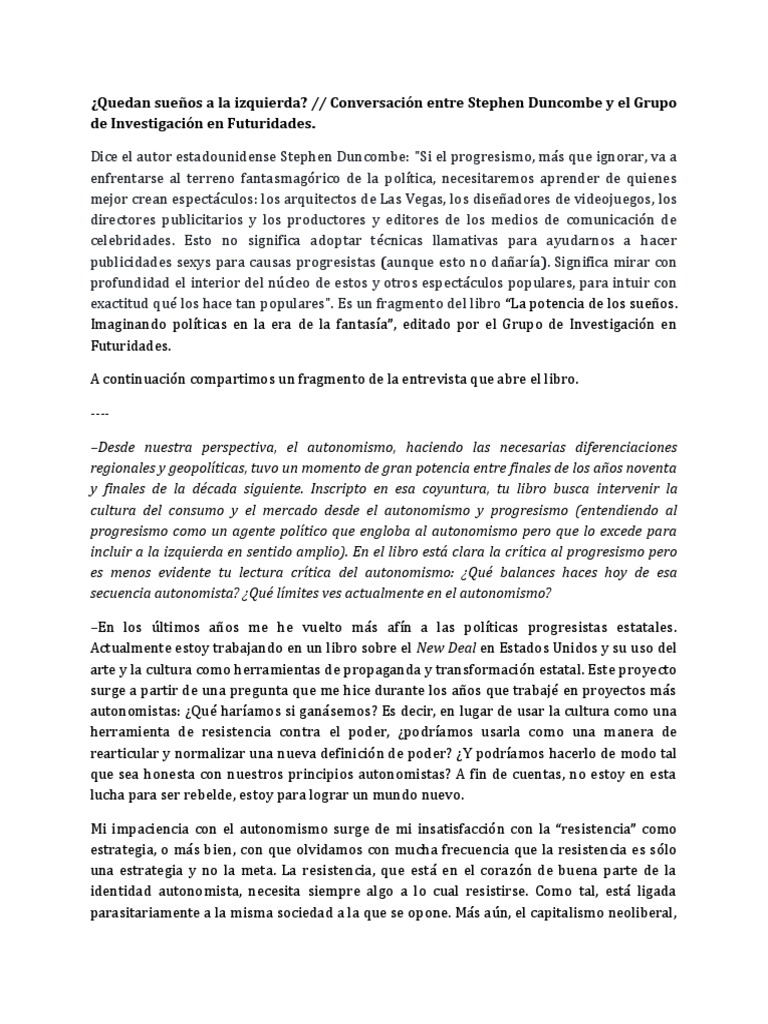 La Potencia de Los Sueos Stephen Duncombe PDF | PDF | utopía | Science