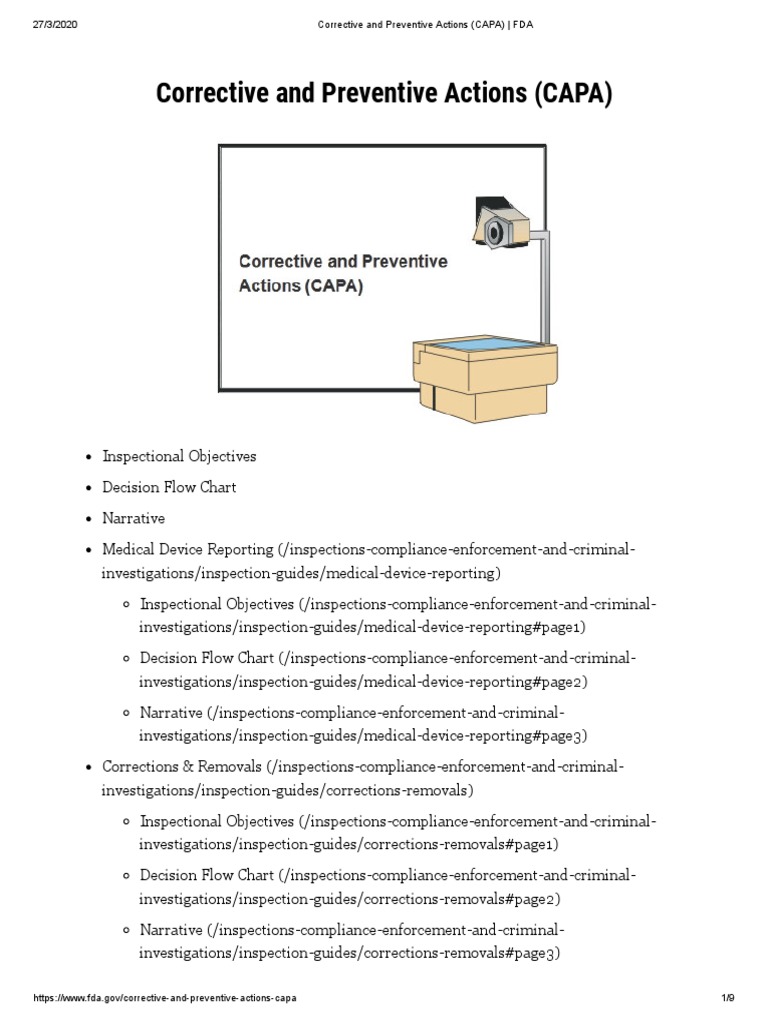 Corrective and Preventive Actions (CAPA) - FDA | PDF | Verification And ...