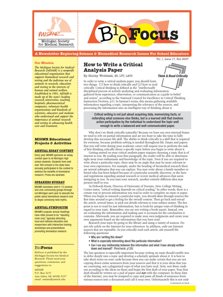 How To Write A Critical Analysis Paper PDF | PDF | Critical Thinking ...