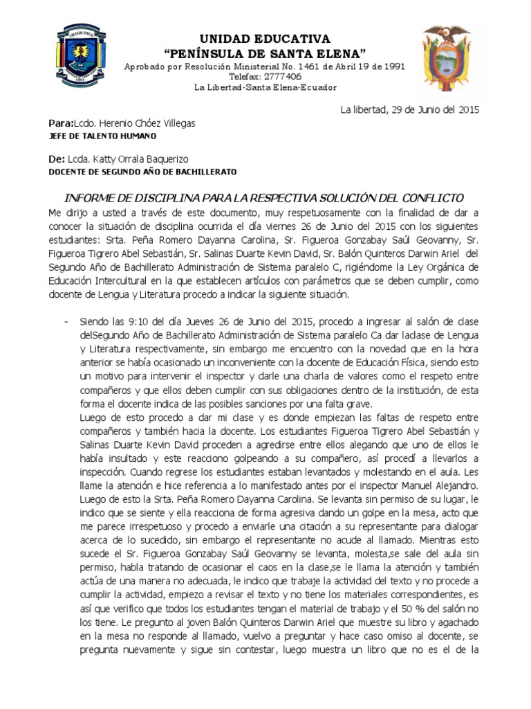 Informe de Disciplina Escolar 2015 | PDF | Instituciones sociales ...