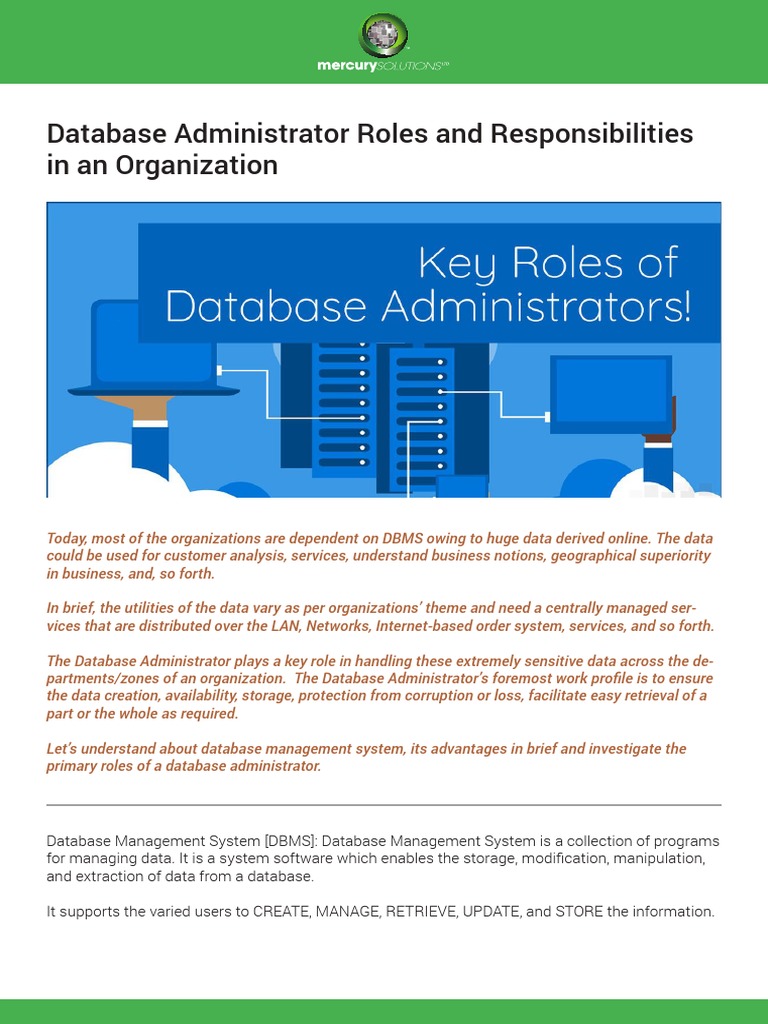 Database Administrator Roles Overview | PDF | Databases | Information ...