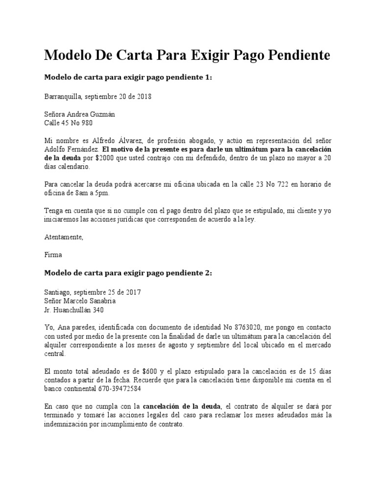 Modelo de Carta para Exigir Pago Pendiente | PDF | Gobierno