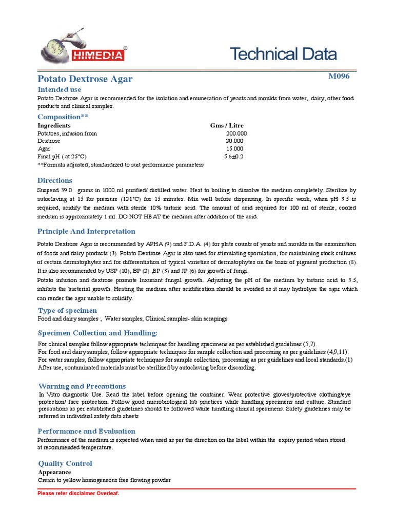 Potato Dextrose Agar HIMEDIA PDF | PDF | Agar | Mold