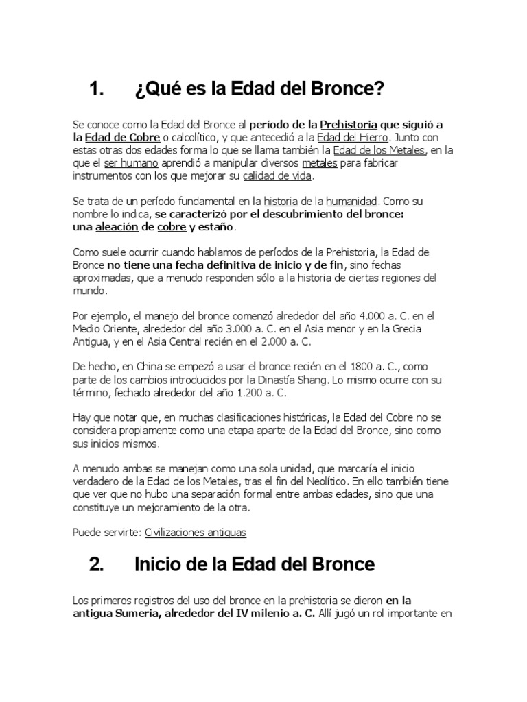 La Edad del Bronce: Orígenes y Características | PDF | Edad de Bronce ...