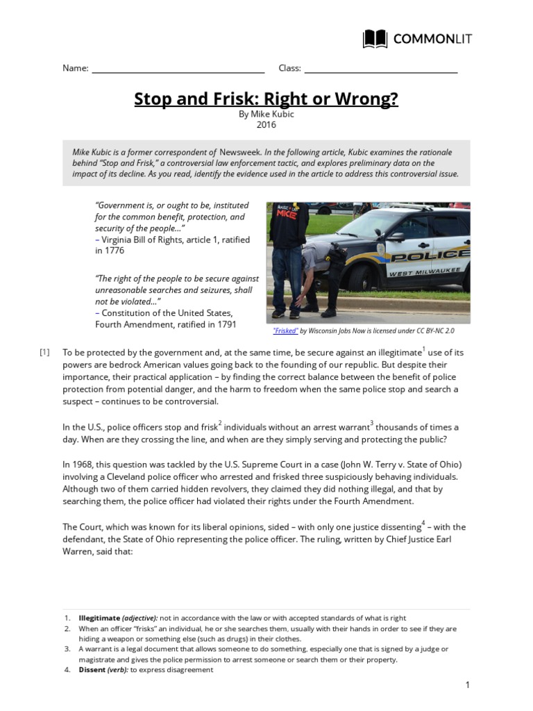 Commonlit Stop and Frisk Right or Wrong | PDF | Terry Stop | Fourth ...