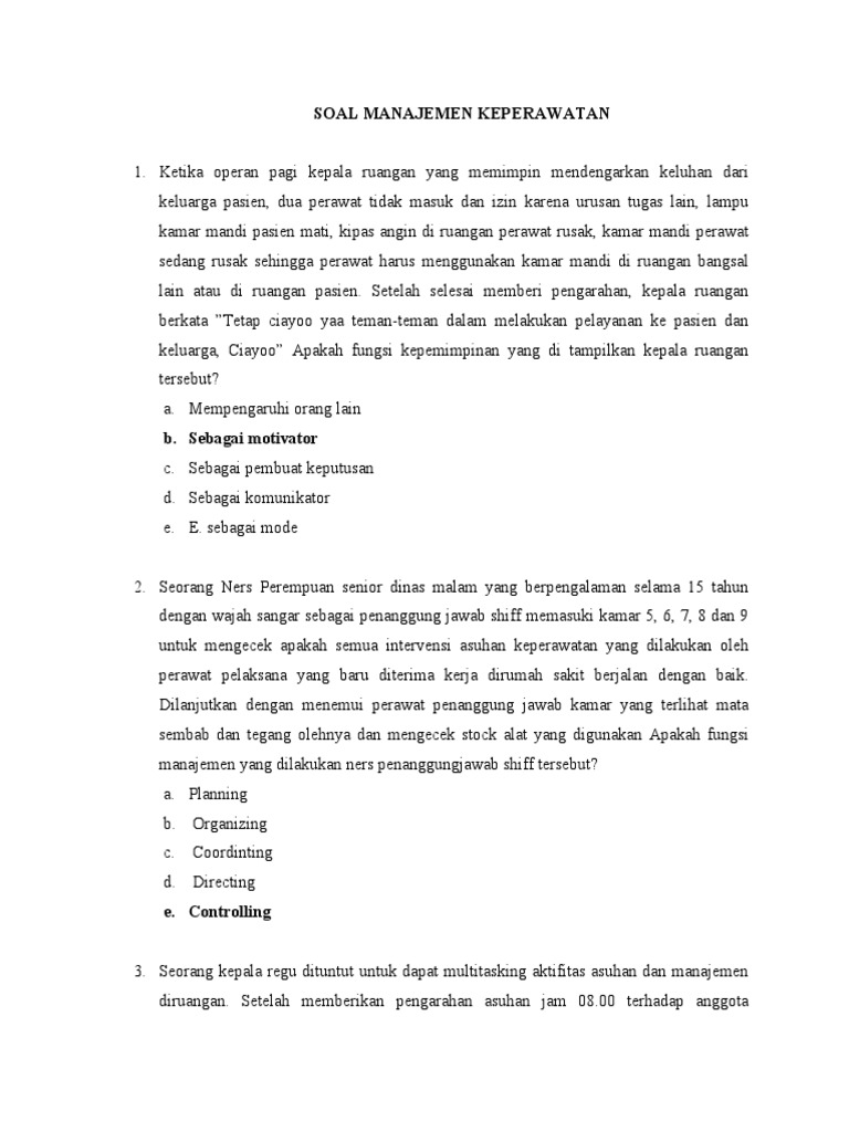 Soal Manajemen Keperawatan Mita Aprianti | PDF | Karier & Perkembangan
