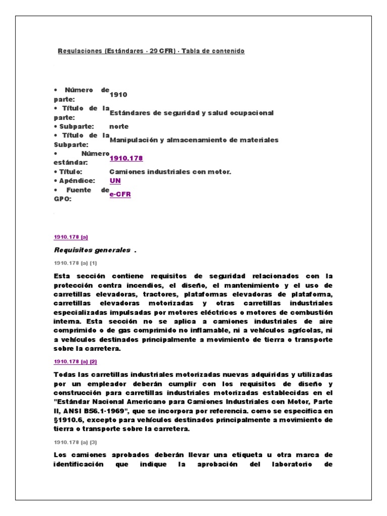 29 CFR 1910 178 | PDF | Ascensor | Camión