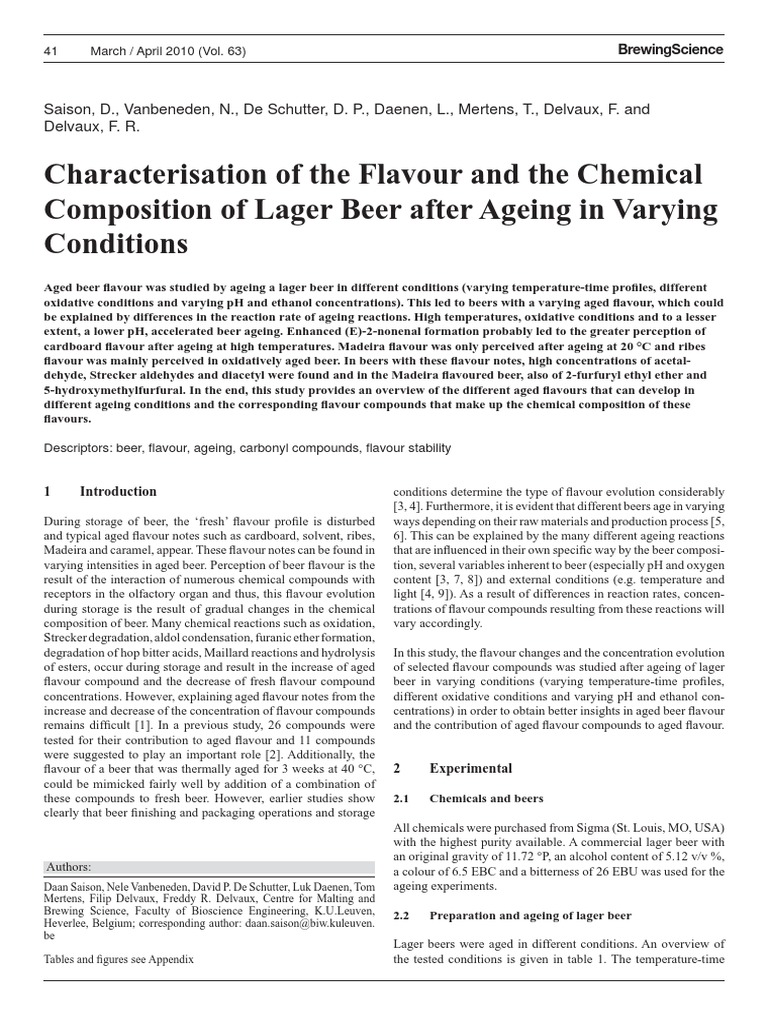 Characterisation of The Flavour and The Chemical Composition of Lager ...