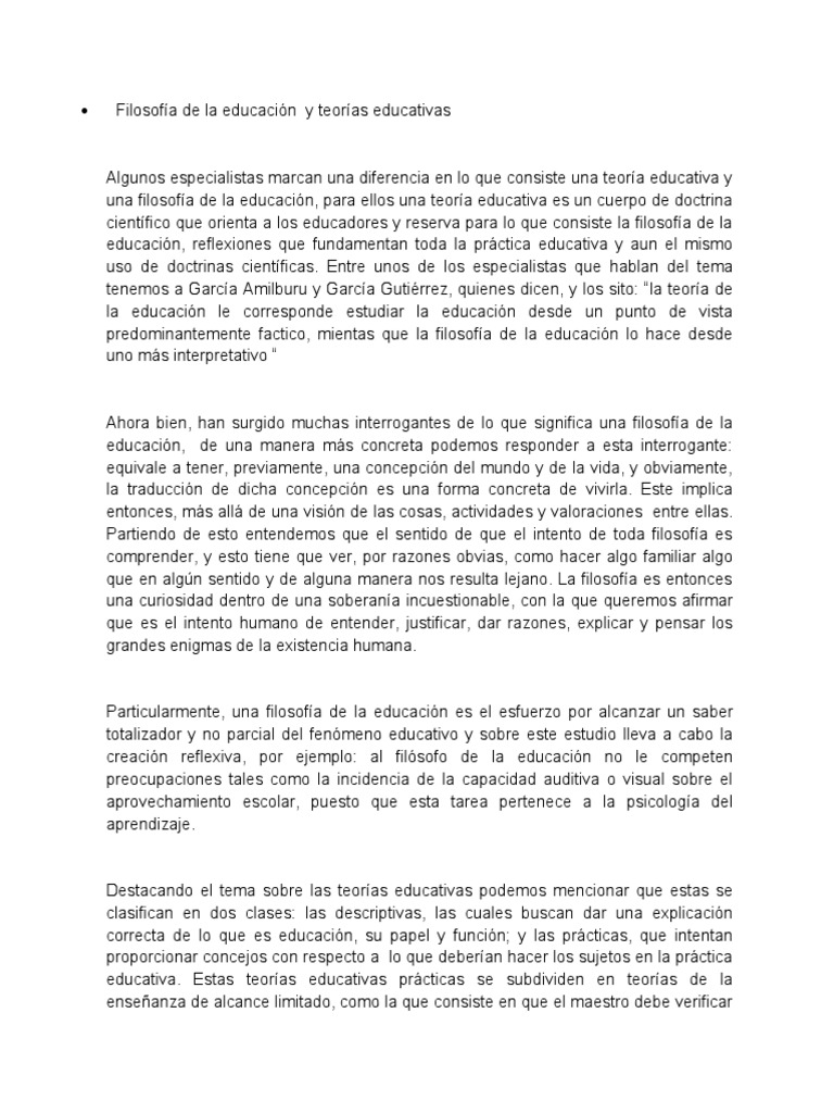 Filosofía y Teorías de la Educación | PDF | Filosofía de la educación ...