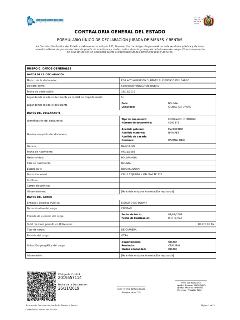 Formulario DJBR | PDF | Bolivia | Business