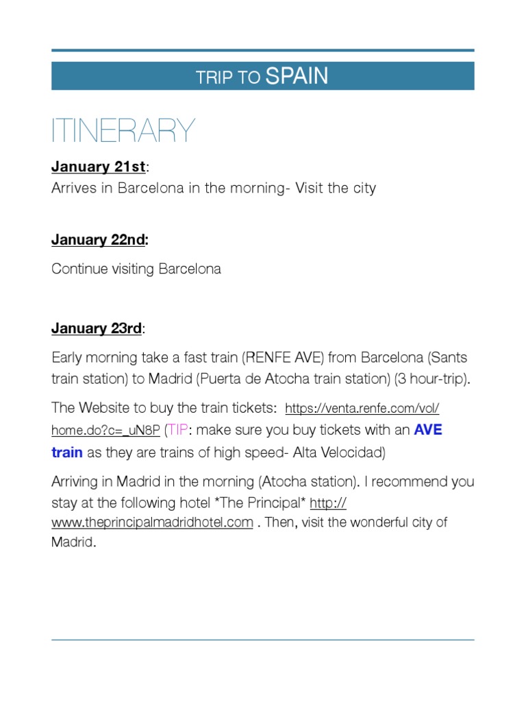 Trip To Spain - Itinerary | Download Free PDF | Madrid | Seville