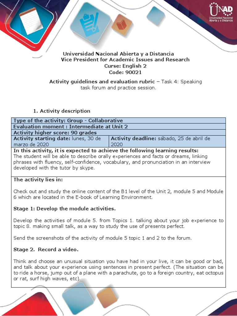 English 2 Task 4: Speaking Guidelines | PDF | Turnitin | Plagiarism