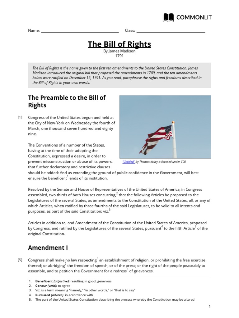 Commonlit The Bill of Rights | PDF | United States Bill Of Rights ...