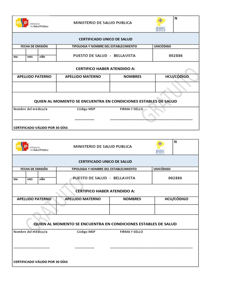 CERTIFICADO UNICO DE SALUD