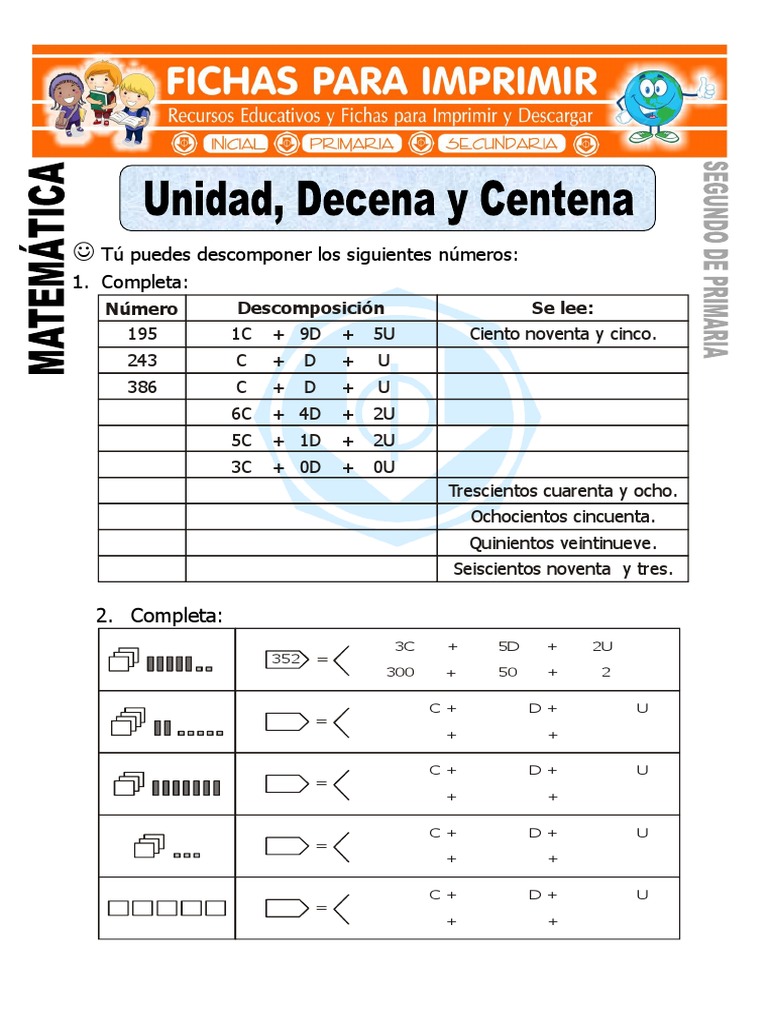 Ejercicios de descomposición numérica | PDF | Enseñanza de matemática ...