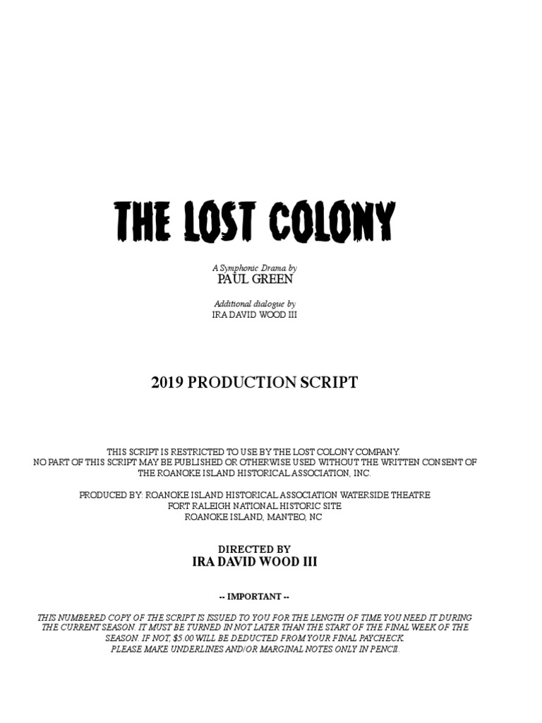 The Lost Colony: 2019 Production Script | PDF | Roanoke Colony