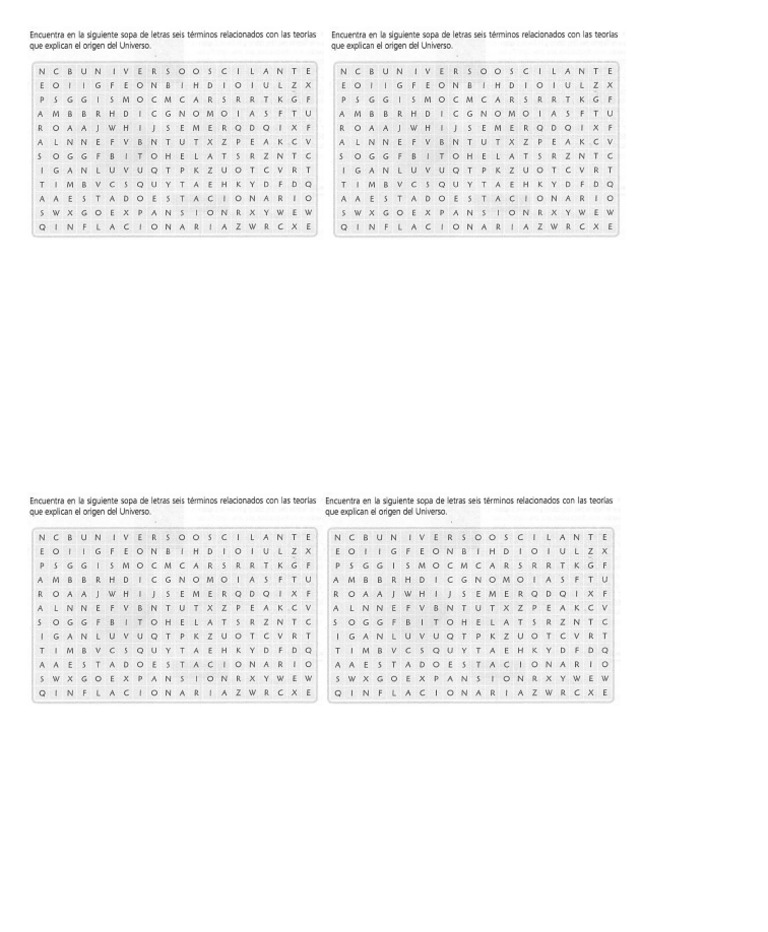 Ficha Sopa de Letras Teorías Del Universo | PDF