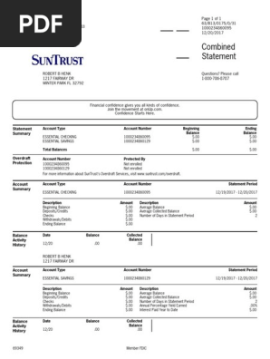 Suntrust Bank Statement Template