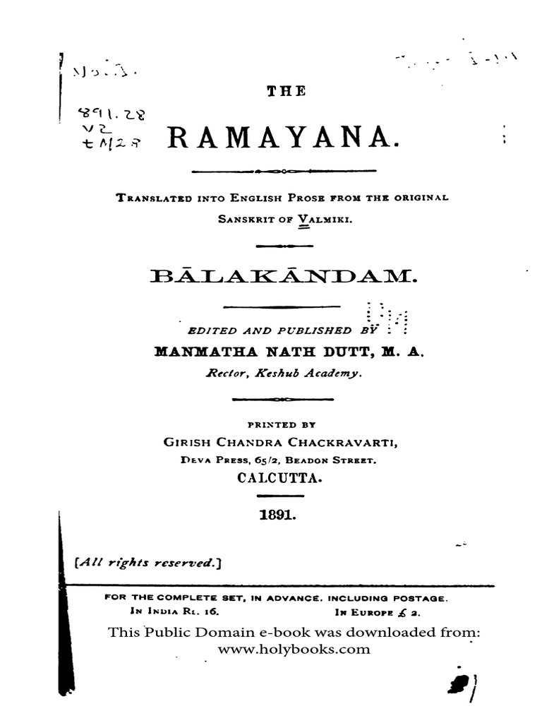 Ramayana VOL 1 Bala Ayodhya Kanda PDF | PDF