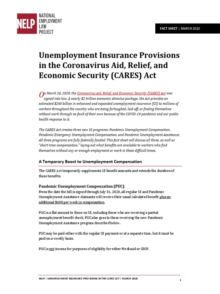 Fact Sheet Unemployment Insurance Provisions CARES Act | PDF ...