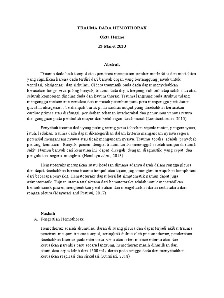 TRAUMA DADA HEMOTHORAX PT | PDF