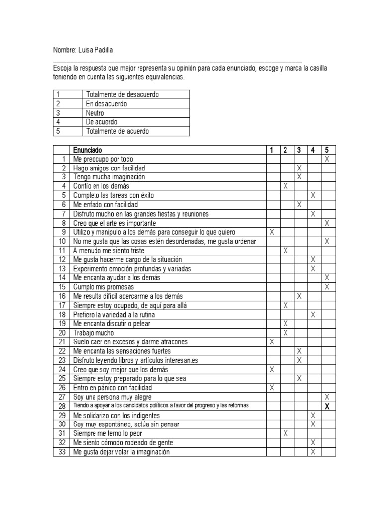 Test Los Cinco Grandes | PDF