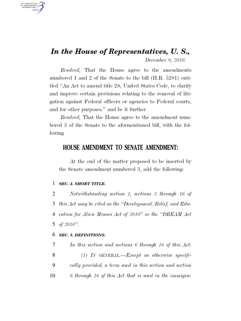 In The House of Representatives, U. S.,: House Amendment To Senate ...