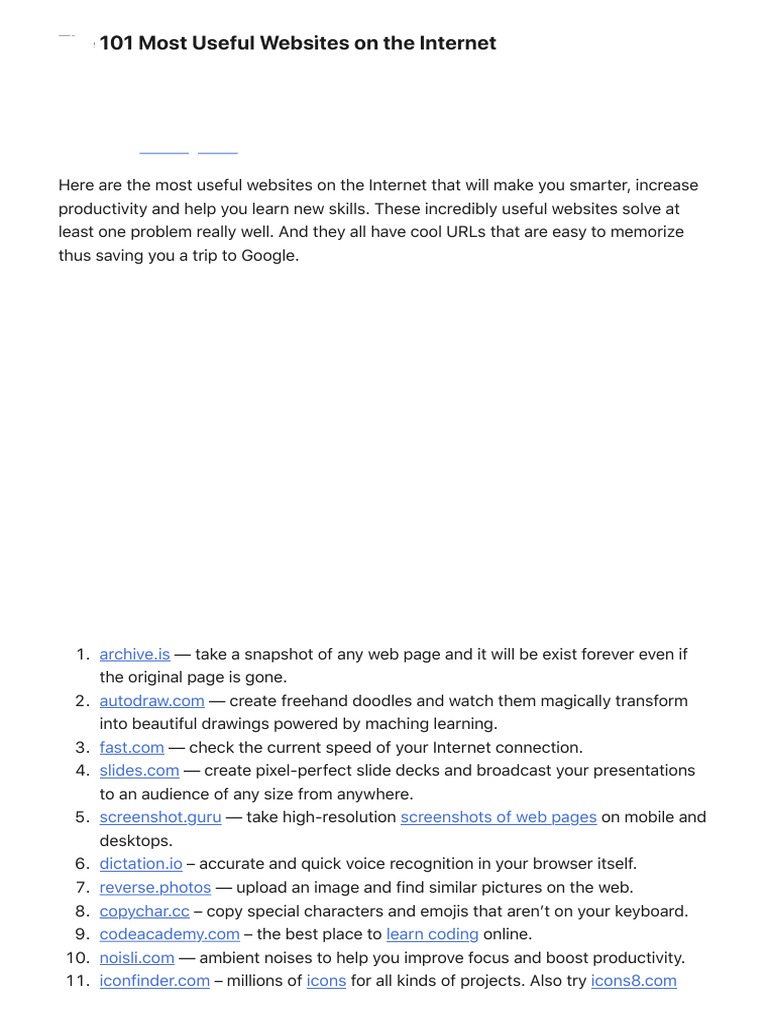Top 101 Useful Websites Online | PDF | World Wide Web | Internet & Web