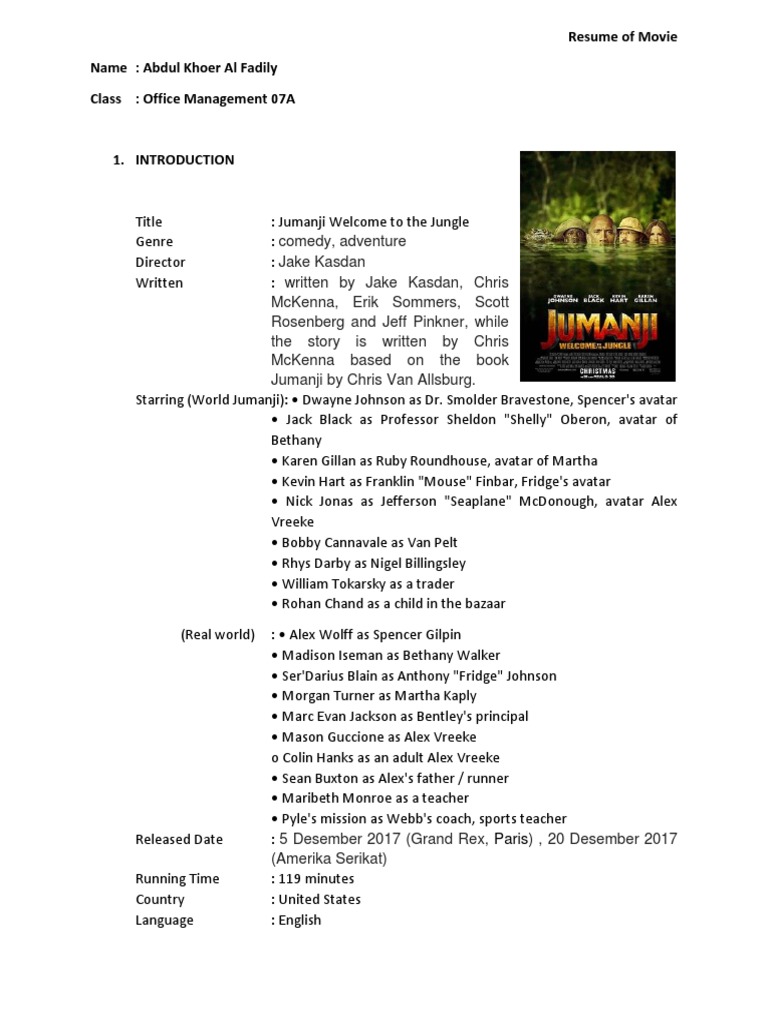 Jumanji: Welcome to the Jungle Summary | PDF | Leisure | Sports