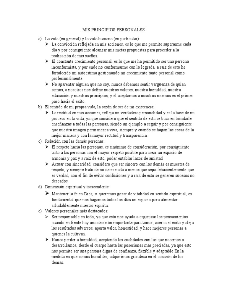 Mis Principios Personales | PDF | Desarrollo personal | Vida