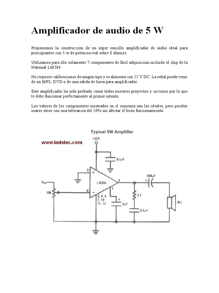 Amplificador de Audio de 5 W LM384 | PDF