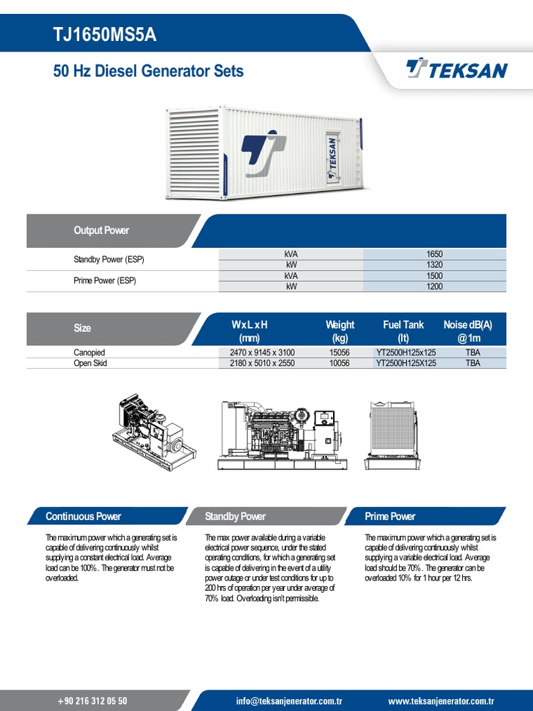 TJ1650MS5A 50 Hz Diesel Generator Sets: Technical Specifications and ...
