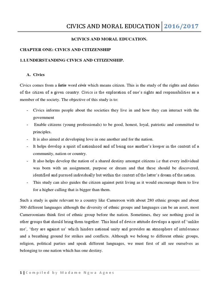 Civics and Moral Education HND Classes PDF | PDF | Governance | Morality