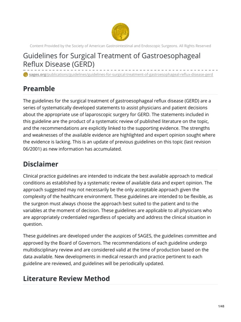 Guidelines For Surgical Treatment of Gastroesophageal Reflux Disease ...