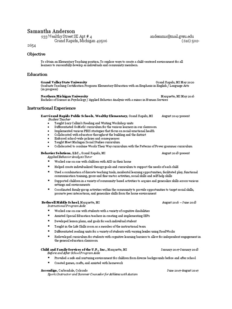 Samantha Anderson Coe Official Resume | PDF | Autism Spectrum | Teachers