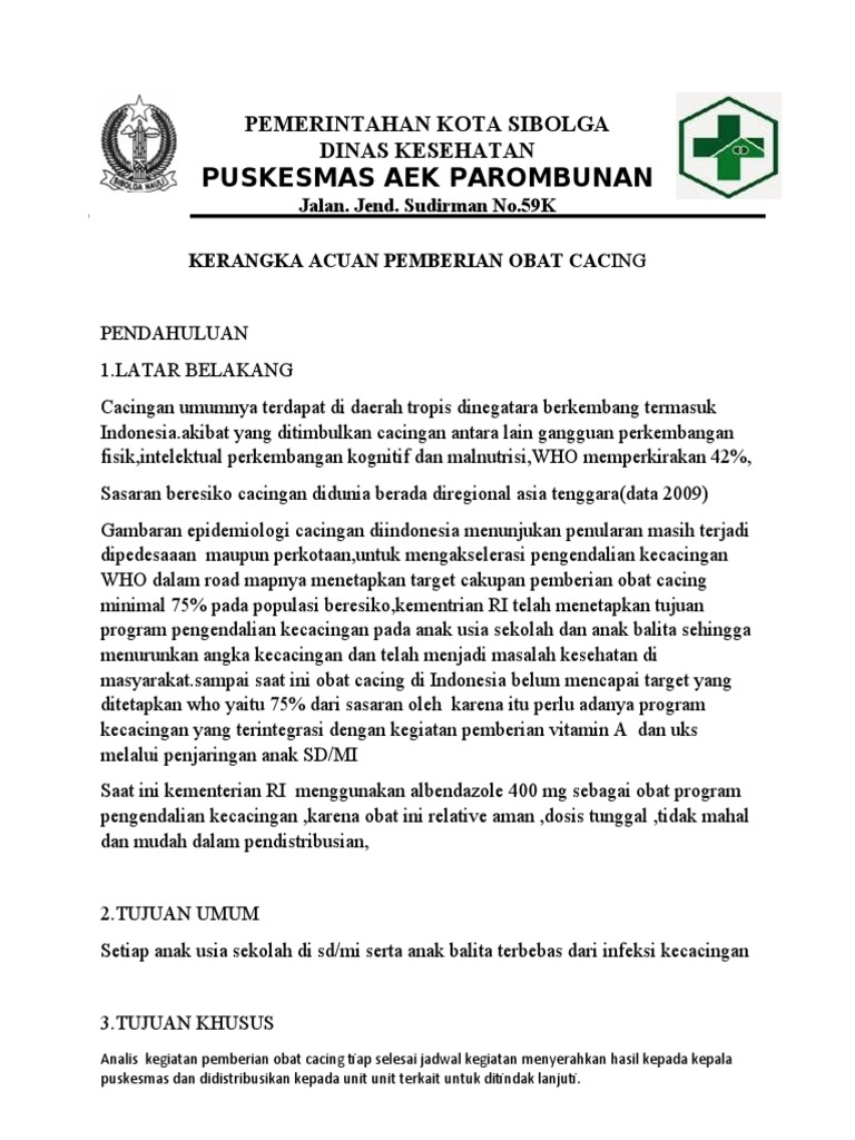 Kerangka Acuan Pemberian Obat Cacing | PDF