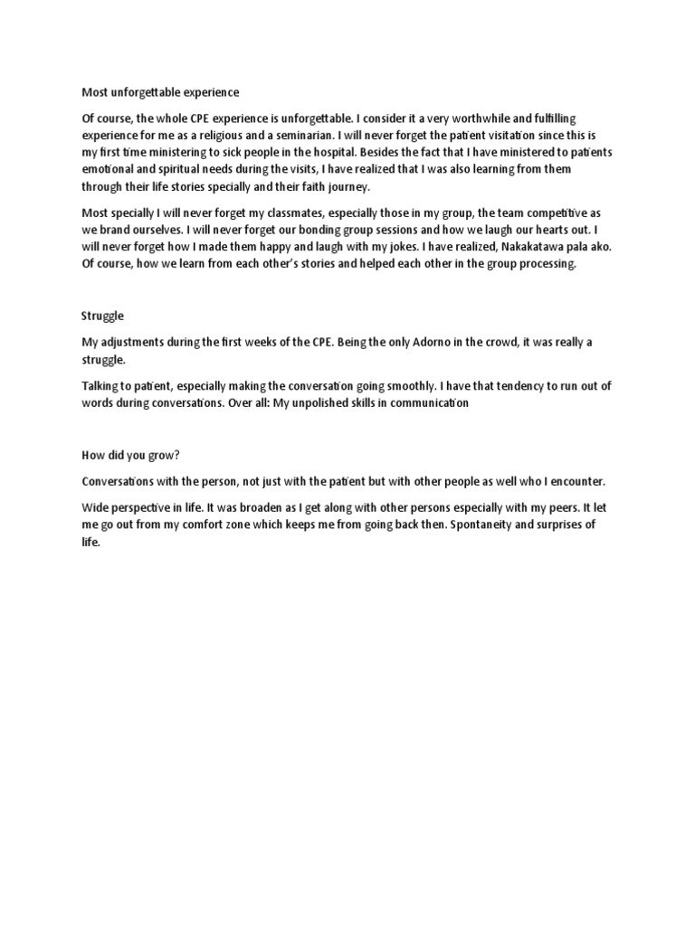 Most Unforgettable Experience | PDF