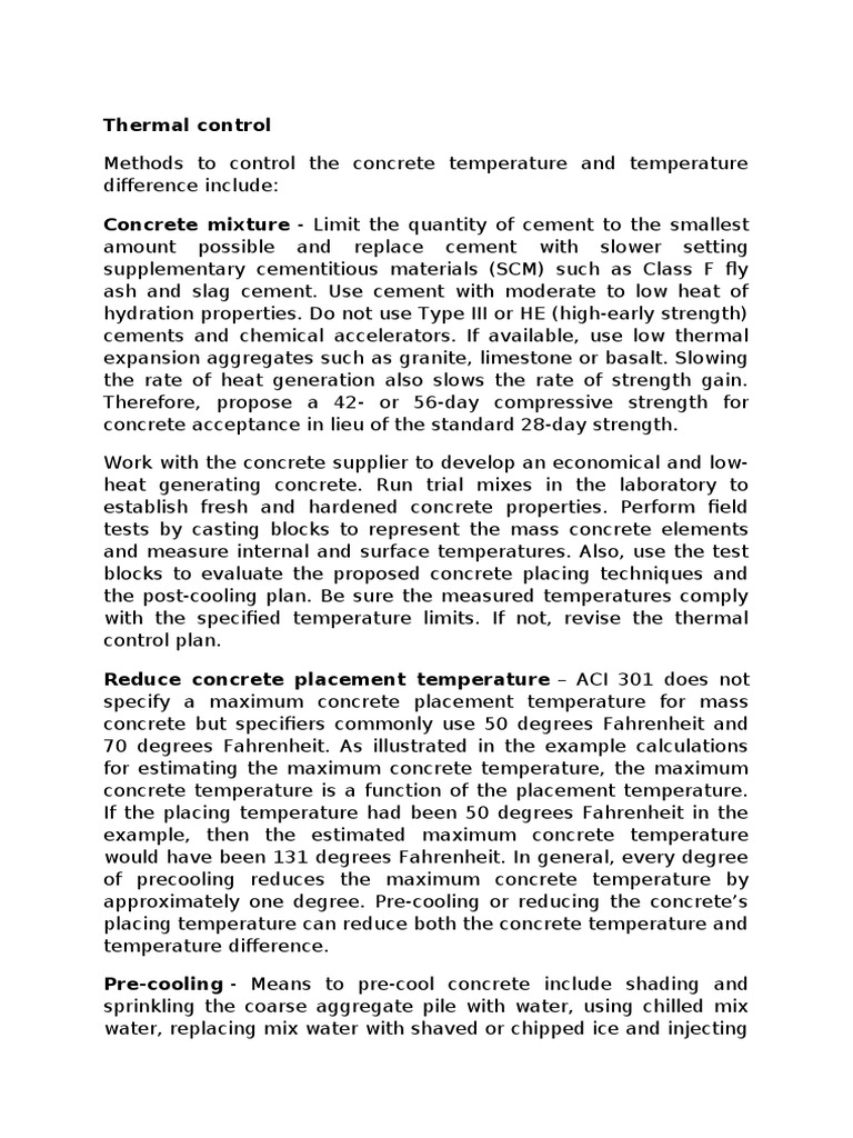 Mass Concrete Thermal Control Methods | PDF | Concrete | Cement